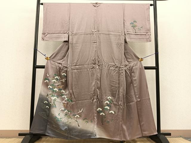 平和屋着物▽訪問着　単衣　飛鶴浜松文　暈し染め　金銀彩　正絹　逸品　BAAS7690ui