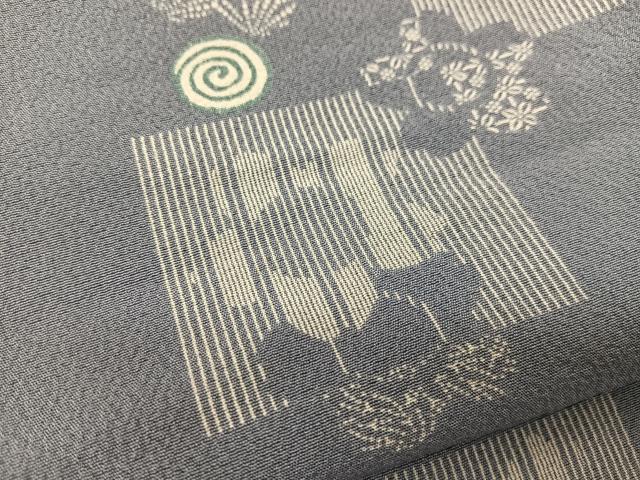 平和屋着物▽上質な小紋　付下げ　単衣　色紙桜文　正絹　逸品　BAAS8045yc