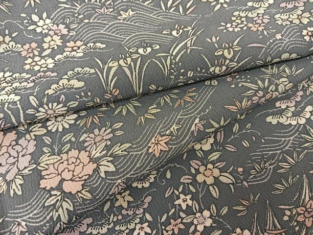 平和屋着物▽上質な小紋　単衣　立波松竹梅花文　正絹　逸品　BAAS8059yc