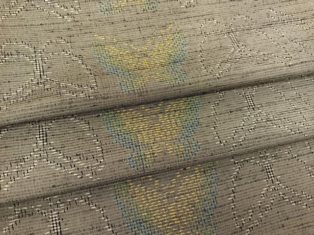 平和屋着物▽上質な紬　単衣　舞蝶間道　正絹　逸品　BAAS8192yc