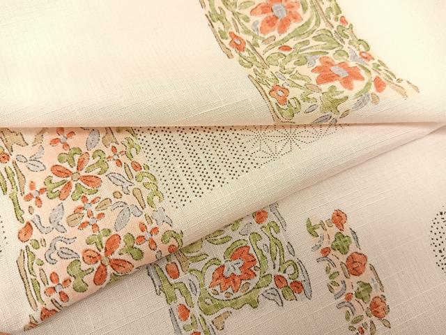 平和屋着物▽上質な紬　単衣　ヱ霞更紗花文　正絹　逸品　BAAS8195yc