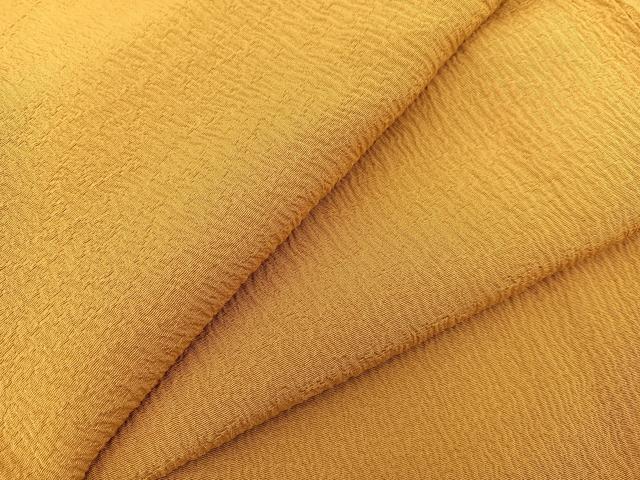平和屋着物▽上質な色無地　単衣　ふくれ織り　黄朽葉色　正絹　逸品　BAAS8312hv