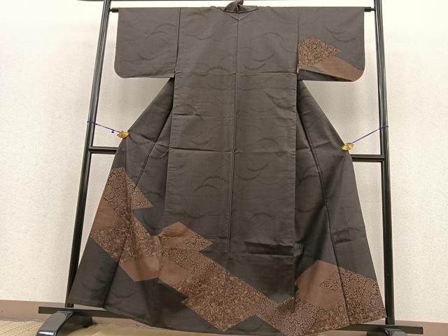 平和屋着物▽訪問着　単衣　紬地　9マルキ　松皮菱花文　正絹　逸品　BAAS8348hv