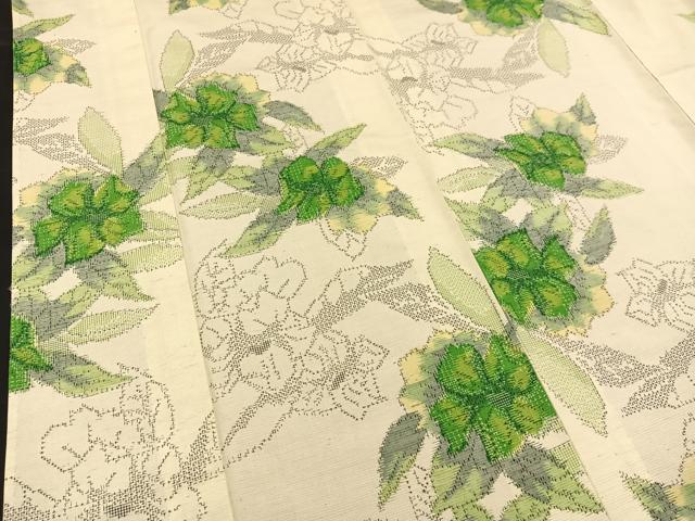 平和屋着物▽上質な小紋　単衣　草花文　正絹　逸品　BAAS8354hv