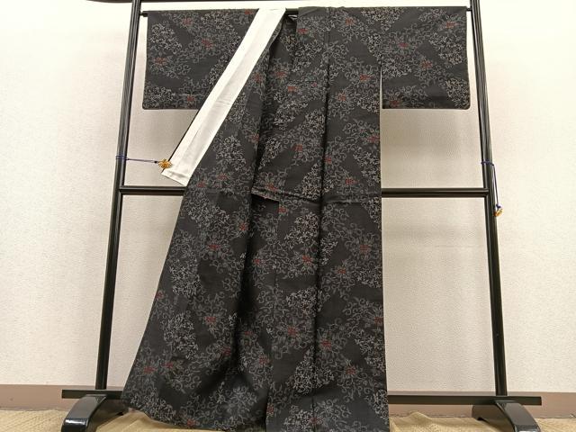 平和屋着物▽上質な紬 単衣 100亀甲 花唐草文 正絹 逸品 DAAT5976ud