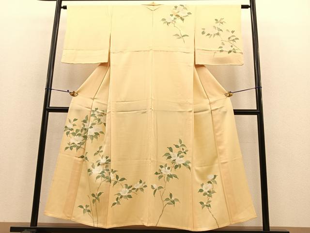 平和屋着物▽訪問着　単衣　枝花文　正絹　逸品　BAAS8370hv