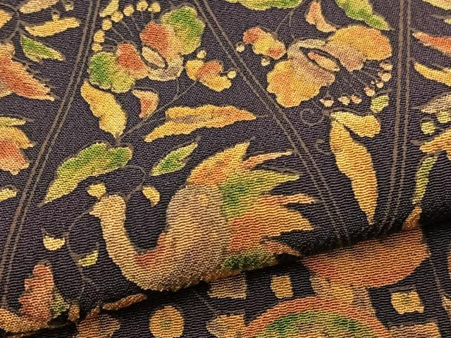 平和屋着物▽上質な小紋　単衣　切り嵌め花鳥文　正絹　逸品　BAAS8379hv