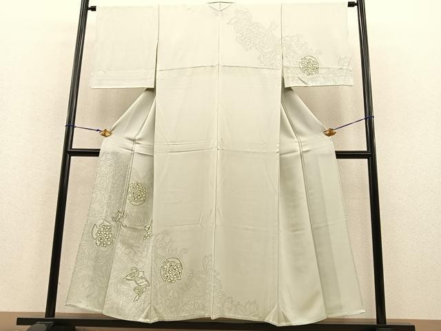 平和屋着物▽訪問着　単衣　刺繍　飾花文　金糸　正絹　逸品　BAAS8381hv