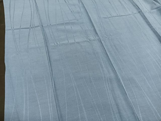 平和屋着物▽上質な色無地　単衣　流水地紋　青藤色　お召縮緬　正絹　逸品　BAAS8386hv