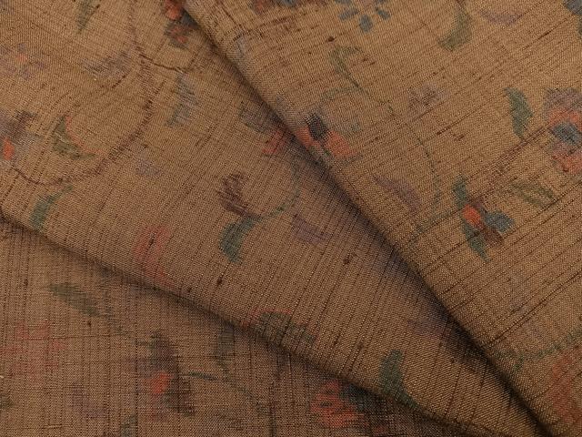 平和屋着物▽上質な紬　単衣　花唐草文　正絹　逸品　BAAS9221ow