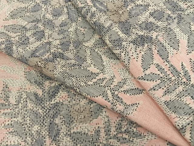 平和屋着物▽上質な紬　単衣　草花文　正絹　逸品　BAAS9231ow