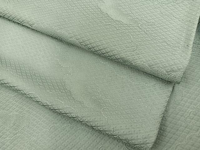 平和屋着物▽上質な色無地　単衣　雲重ね地紋　秘色色　正絹　逸品　BAAS9237ow