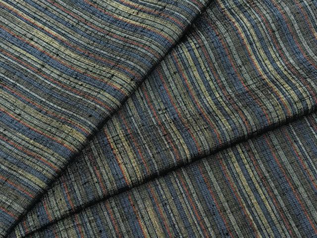 平和屋着物▽上質な紬　単衣　絣縞　正絹　逸品　BAAT0407yt