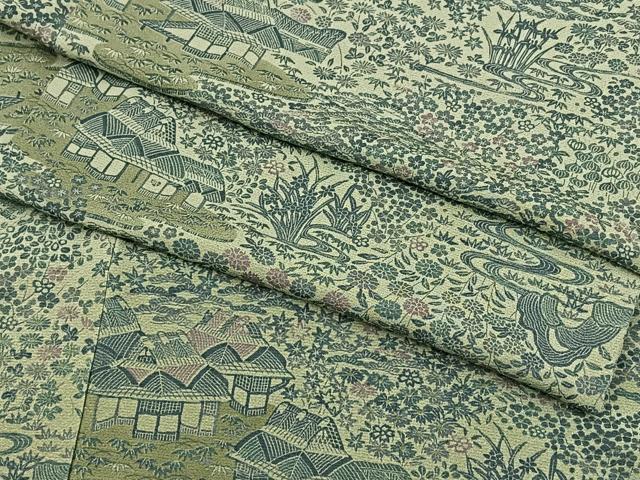 平和屋着物▽上質な小紋　単衣　御所解草花文　正絹　逸品　BAAT0409yt