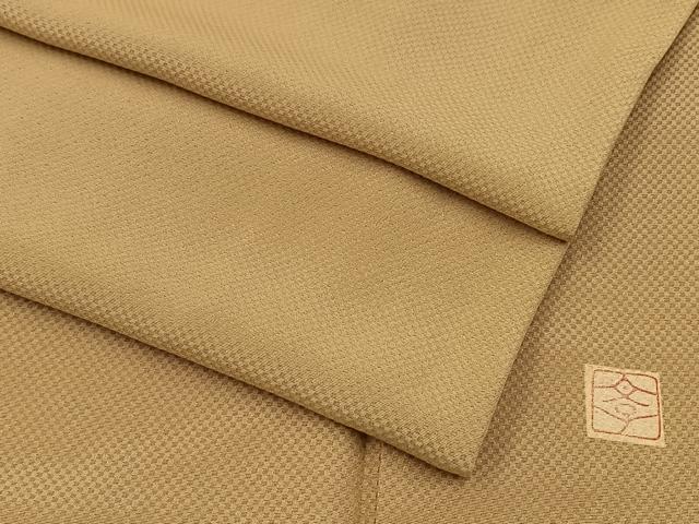 平和屋着物▽染色作家　田中文子監修　色無地　単衣　あられ地紋　飴色　正絹　逸品　BAAT0418yt