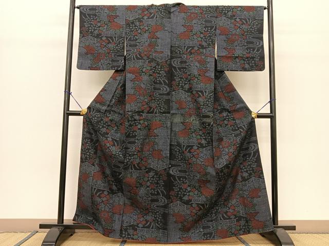 平和屋着物○本場結城紬 重要無形文化財 100亀甲 亀甲花文 正絹