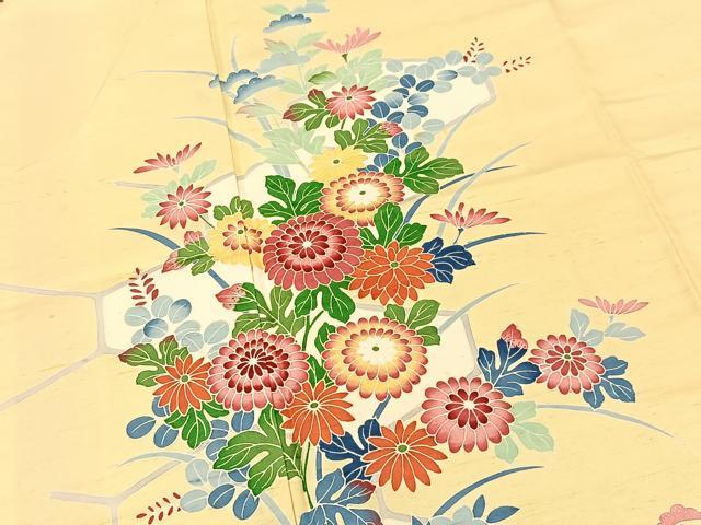 平和屋着物○訪問着 友禅 紬地 亀甲秋草文 正絹 逸品 BAAT0950yc