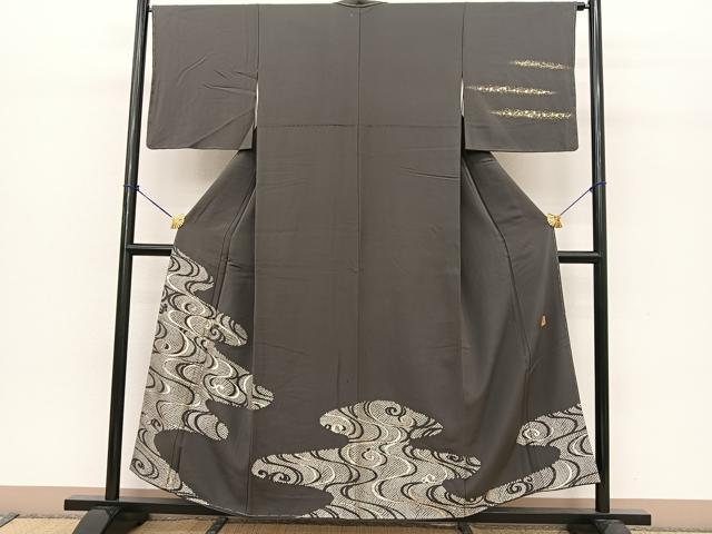 平和屋着物●金彩友禅作家　金彩の魔術師　堀省平　金煌織　訪問着　流水文　金銀彩　正絹　逸品　BAAT0973yc