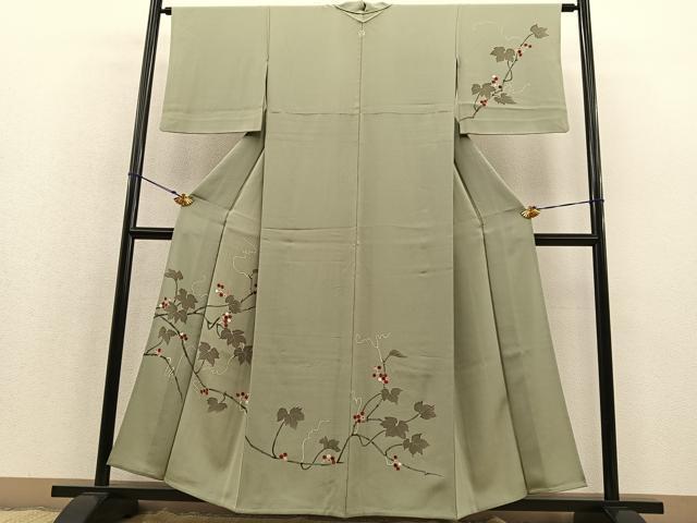 平和屋着物▽訪問着　単衣　手描き　南天文　正絹　逸品　BAAT1134hv