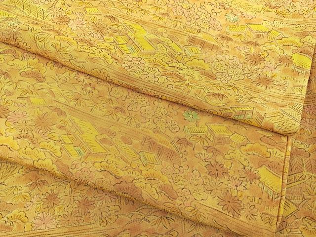 平和屋着物▽上質な小紋　単衣　手描き　松竹梅　風景文　正絹　逸品　BAAT1146hv