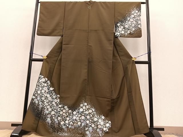 平和屋着物▽訪問着　単衣　辻が花　暈し染め　銀彩　洗える着物　BAAT1153hv