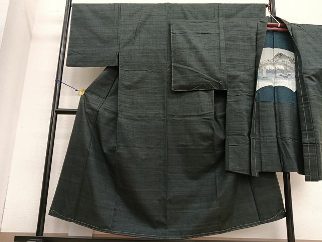 平和屋着物●男性　紬　アンサンブル　霞文　正絹　逸品　未使用　BAAT6633hv