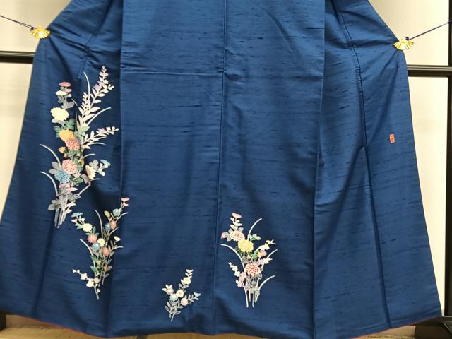 平和屋着物○訪問着 友禅 作家物 紬地 枝椿 正絹 逸品 AAAX0324np
