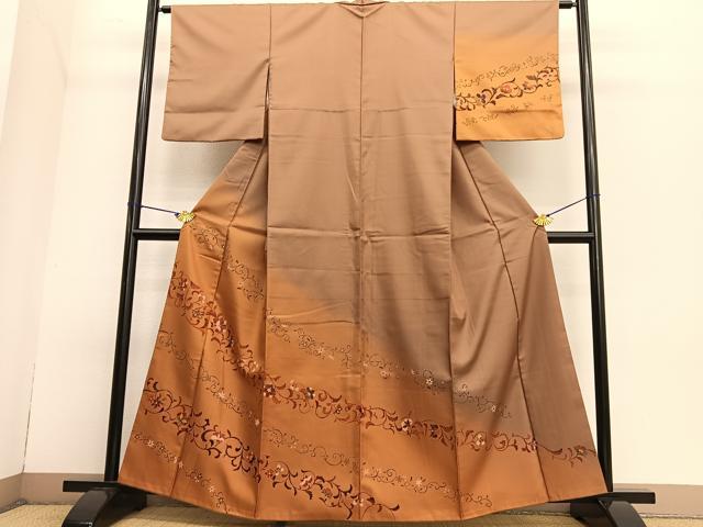 平和屋着物●訪問着　花唐草文　暈し染め　正絹　逸品　BAAT6755hv