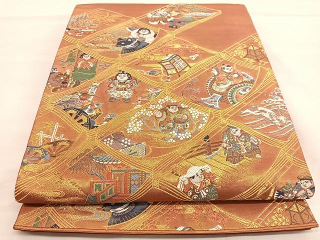 平和屋着物■老舗織元　泰生織物　太鼓柄袋帯　唐織　昔話冊子文　本金　正絹　逸品　BAAT6784hv