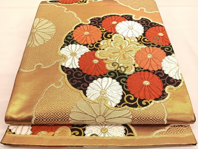 平和屋着物■西陣　河合美術織物謹製　六通柄袋帯　唐織　雪輪花唐草文　黒地　金糸　正絹　逸品　BAAT6804hv