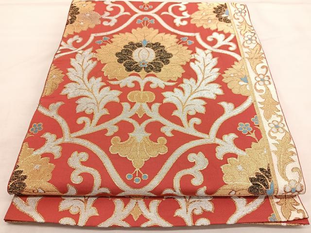 平和屋着物■西陣　川島織物　六通柄袋帯　飾花文　金銀糸　正絹　逸品　BAAT6816hv