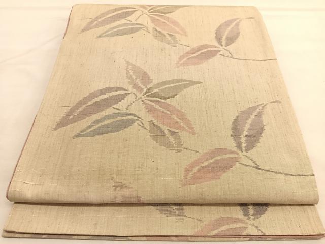 平和屋着物□六通柄袋帯 結城紬 枝葉文 証紙付き 正絹 逸品 BAAT6820hv