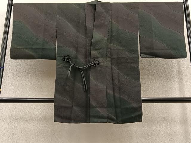 平和屋着物＃道中着　ロング丈　ふくれ織　草葉文　暈し染め　正絹　逸品　BAAT8921gt