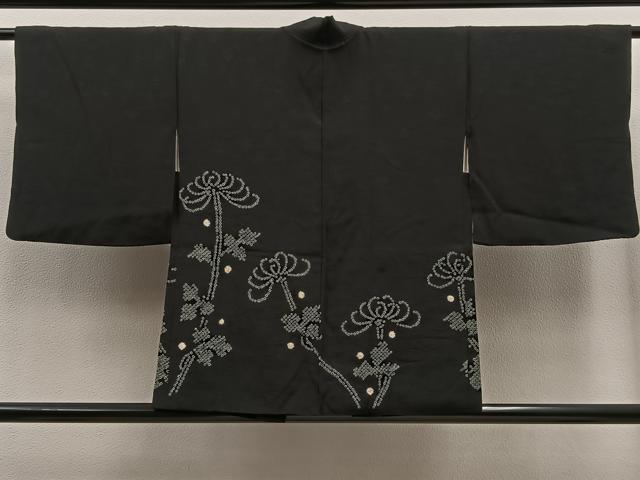 平和屋着物＃羽織　絞り　菊　黒地　正絹　逸品　BAAT8983gt