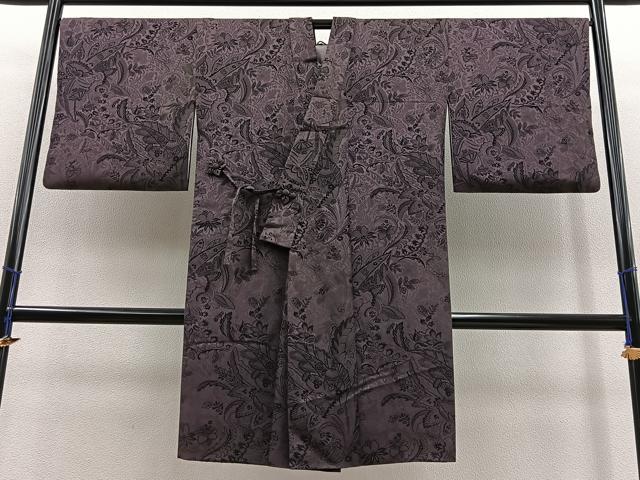 平和屋着物＃道中着　ロング丈　お召地　更紗花文　正絹　逸品　BAAT8988gt