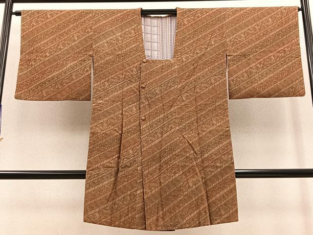 平和屋着物＃道行コート　ロング丈　ふくれ織　更紗花文　暈し染め　正絹　逸品　BAAT8989gt