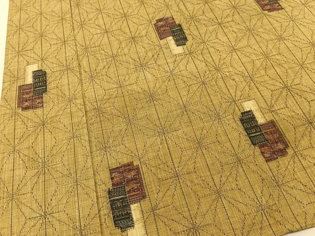 平和屋着物▽上質な紬　単衣　破れ色紙麻の葉間道　正絹　逸品　BAAT9027yc