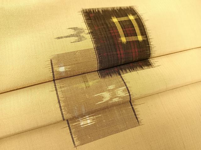 平和屋着物▽上質な紬　単衣　琉球絣文様　正絹　逸品　BAAT9041yc