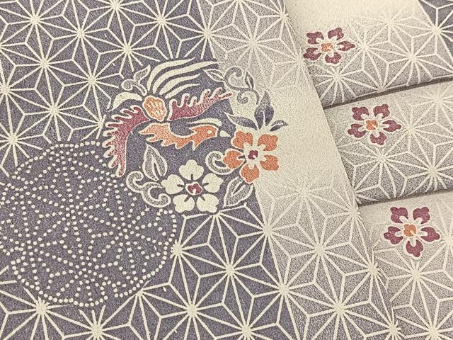 平和屋着物▽小紋　単衣　鳳凰花丸文　暈し染め　洗える着物　BAAT9062yc