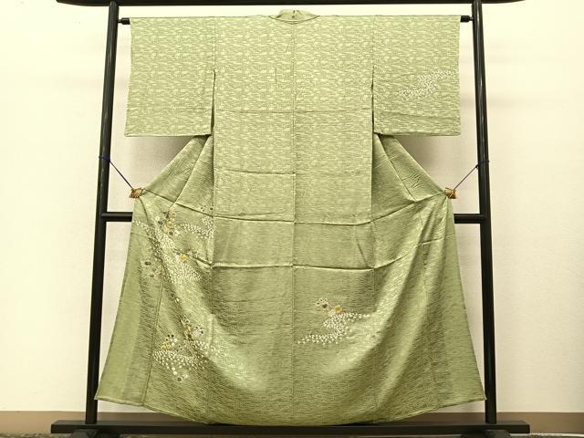 平和屋着物▽訪問着　単衣　絞り　秋草文　金彩　三越扱い　正絹　逸品　BAAT9064yc