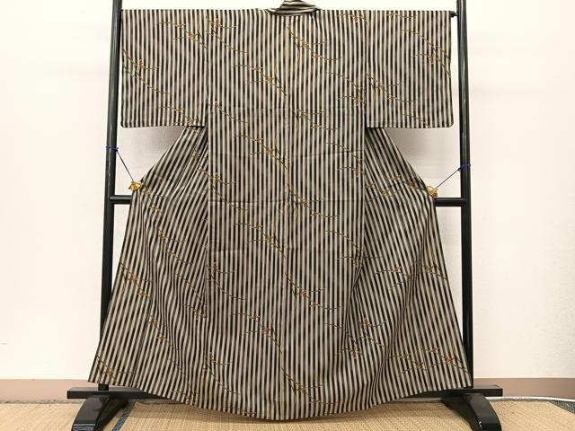 平和屋着物▽小紋　単衣　枝花文　暈し染め　黒地　洗える着物　未使用　BAAT9094yc 平和屋着物▽小紋 単衣 枝花文 暈し染め 黒地 洗える着物