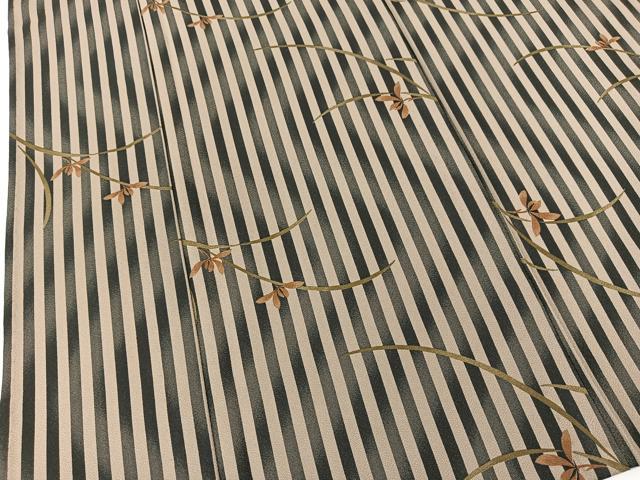 平和屋着物▽小紋 単衣 枝花文 暈し染め 黒地 洗える着物