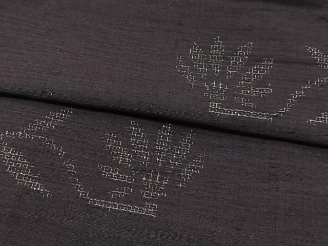 平和屋着物▽結城紬　単衣　80亀甲　飛び亀甲　草花文　正絹　逸品　BAAT9107yc