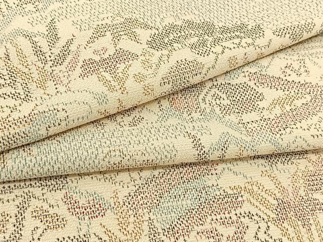 平和屋着物▽本塩沢　単衣　流水渡橋風景花文　正絹　逸品　BAAT9109yc