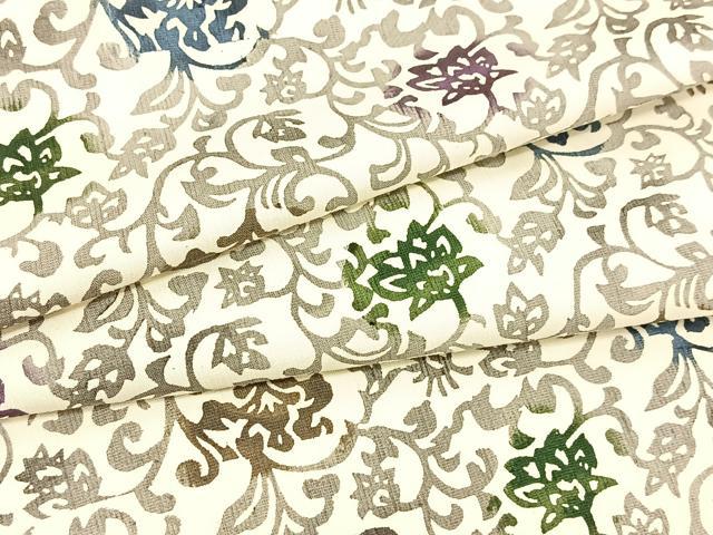 平和屋着物▽上質な紬　単衣　江戸紅型　更紗花唐草文　やまと誂製　正絹　逸品　BAAT9128yc