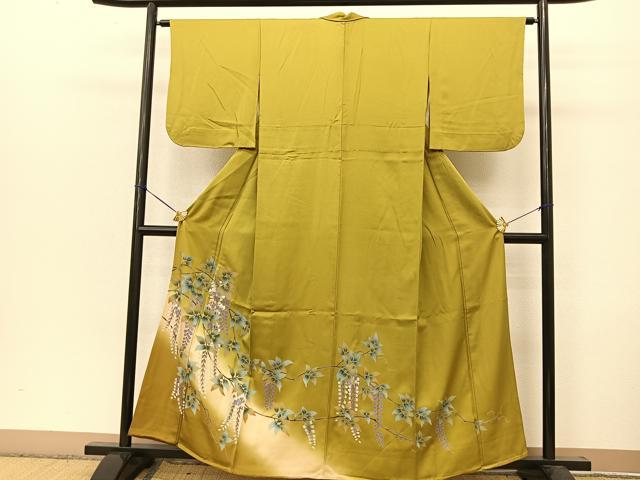 平和屋着物●訪問着　単衣　駒刺繍　藤花房　暈し染め　銀彩　正絹　逸品　BAAT9135yc