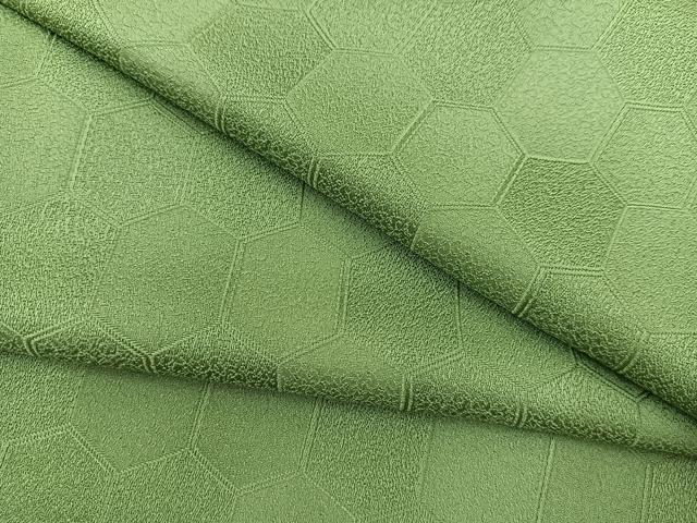 平和屋着物＃道中着　ロング丈　色無地　亀甲地紋　柳染色　正絹　逸品　BAAT9251gt