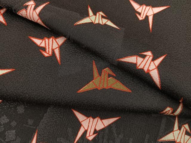 平和屋着物＃羽織　折り鶴　黒地　正絹　逸品　BAAT9261gt