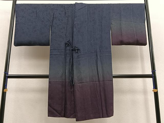 平和屋着物＃道中着　ロング丈　リバーシブル　花唐草文　暈し染め　正絹　逸品　BAAT9280gt