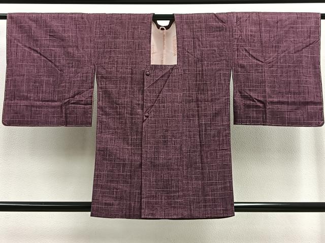 平和屋着物＃道行コート　紬地　格子柄　正絹　逸品　未使用　BAAU0004gt